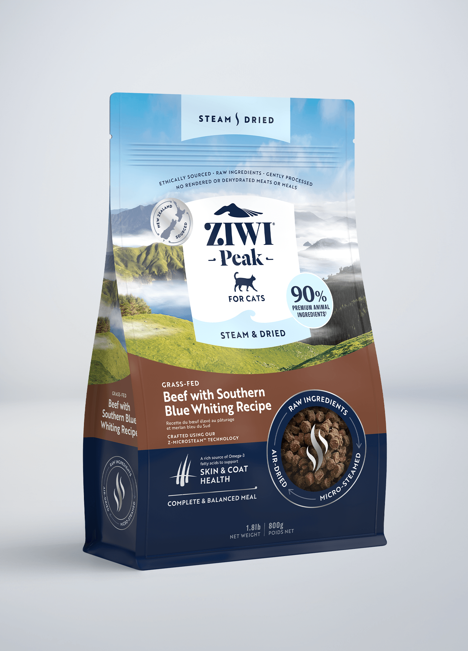 Steam & Dried Beef with Southern Blue Whiting Recipe for cats | ZIWI UK