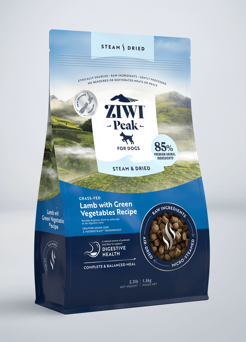 Steam & Dried Lamb with Green Vegetables Recipe for dogs | ZIWI UK